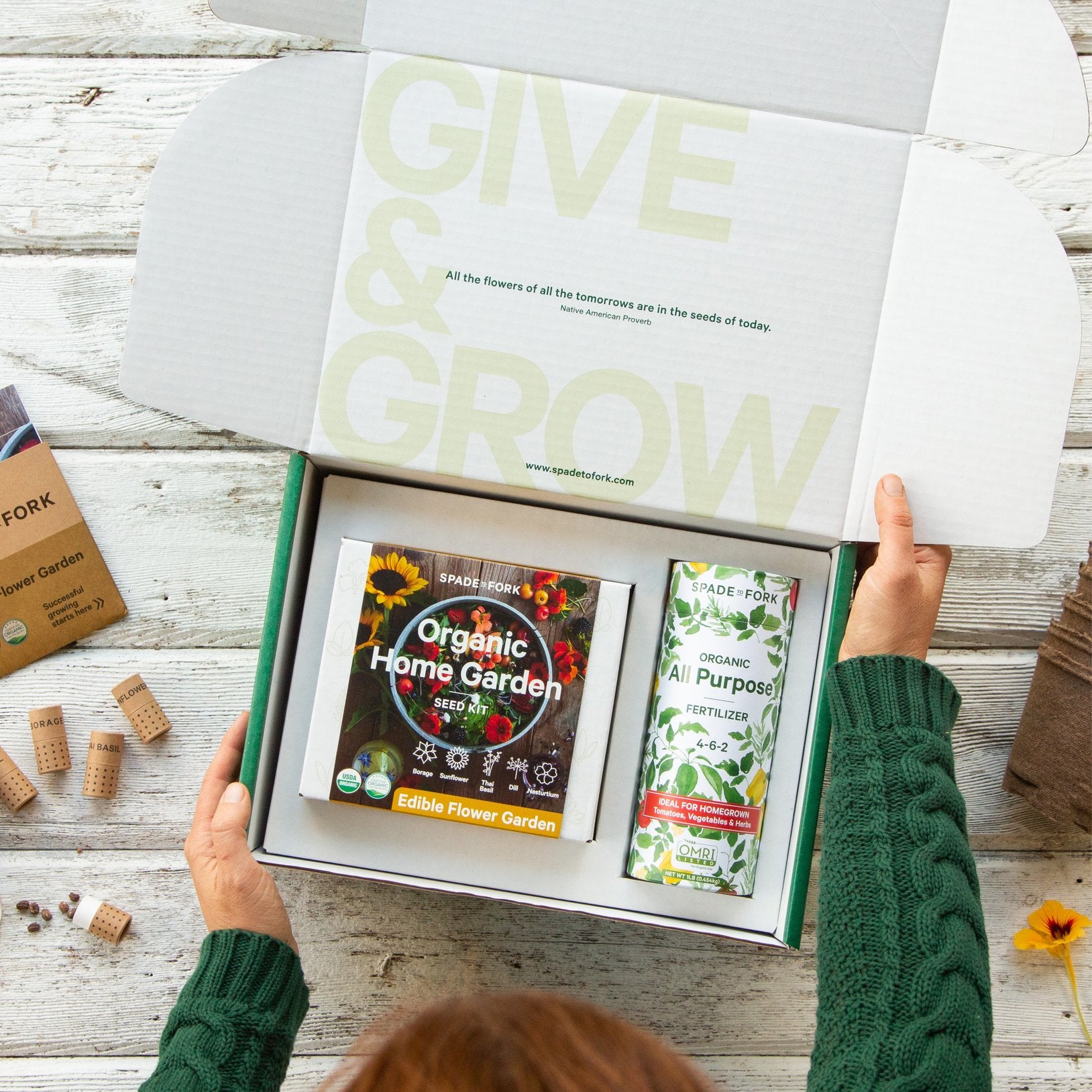 Gift Box Set - Edible Flower Garden Kit + All Purpose Fertilizer ...